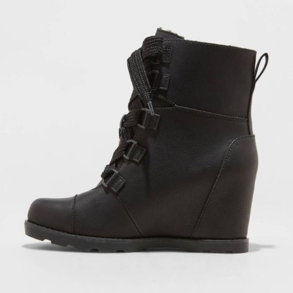 Universal Thread | Shoes | Katherine Laceup Wedge Fashion Boots Black ...